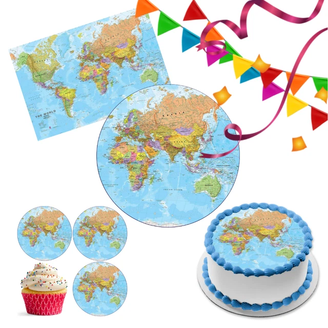 MAP WORLD GLOBE Cake Topper Party Decoration Edible Birthday ...
