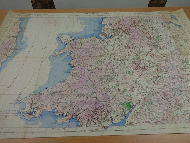 WW2 (1944) RAF "WAR" Map entitled "MIDLANDS AND WALES" $32.46 - PicClick
