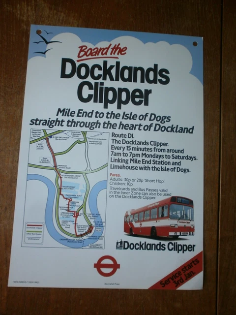 LONDON TRANSPORT BUS Stop Timetable Panel Poster-Board The Docklands ...