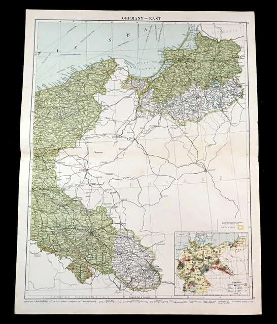 GERMANY MAP POST WW1 East Prussia Danzig Breslau Antique Large 1919 £80 ...