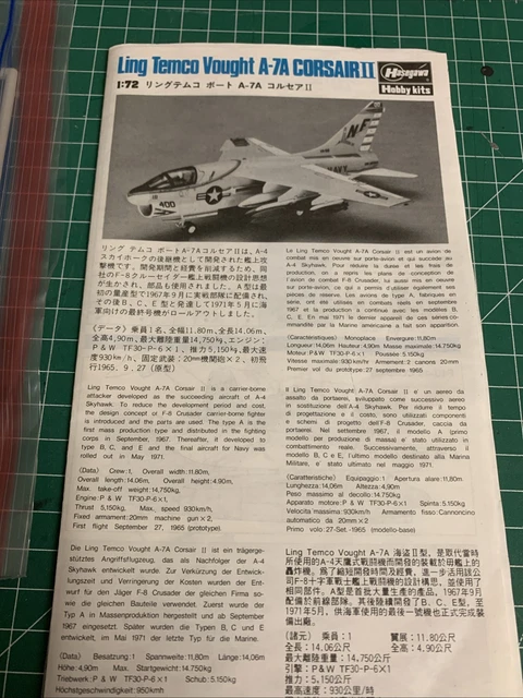 HASEGAWA 00238 1:72 A7A Corsair II - Komplett Ohne OVP EUR 6,50 ...