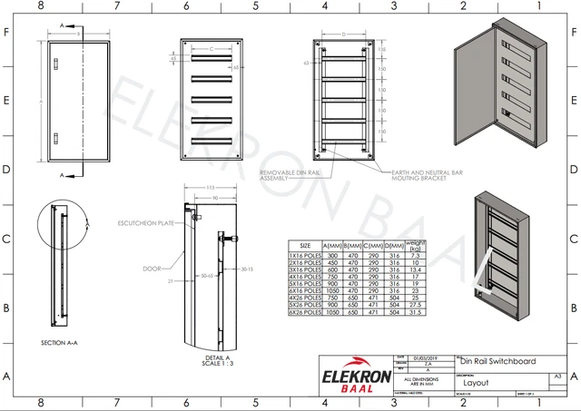DIN RAIL ENCLOSURE SwitchBoard-Distribution Box-3x16 Pole- MCB RCD C ...