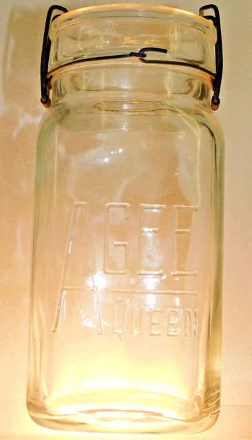 ANTIQUE AGEE &QUEEN& small 3 Pound Clipper jar PRESERVING OLD BOTTLE ...