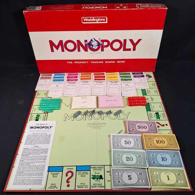 VINTAGE MONOPOLY BOARD Game Waddingtons Red Long Box Version Complete £ ...