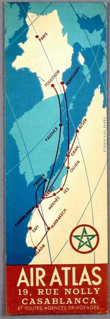 AIR ATLAS MOROCCO Vintage Airline Route Map Bookmark Maroc Casablanca £ ...