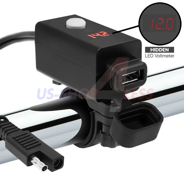WATERPROOF MOTORCYCLE SAE to USB Charger Voltmeter Display Cable ...