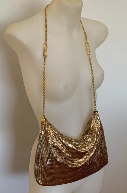 VINTAGE GLOMESH GENUINE Gold Slouchy Shoulder Bag Purse Crossbody 1970 ...