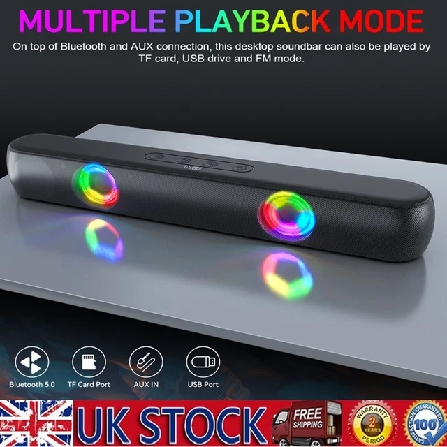 WIRELESS BLUETOOTH TV Speaker RGB Light Computer PC Speaker Soundbar ...