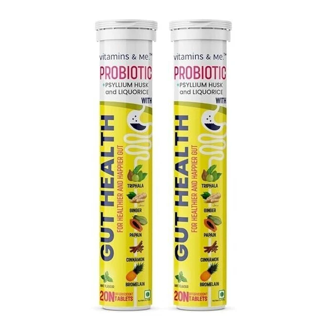 GUT HEALTH EFFERVESCENT Tablets by Vitamins & Me Probiotics + Digestive ...