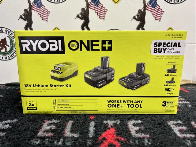 RYOBI ONE+ 18V Lithium-Ion Starter Kit with 4.0 Ah & 2.0 Ah Battery ...