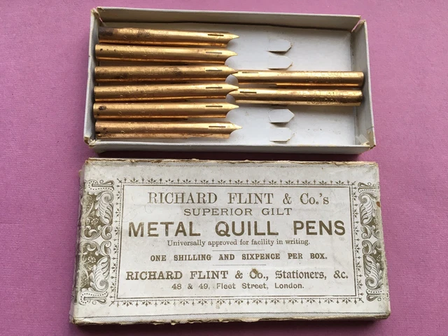 SCARCE C1910 ERA RICHARD FLINT&Cos SUPERIOR GILT METAL QUILL PENS NIBS ...