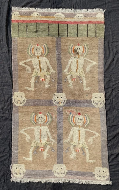 RARE TAPIS TANTRIQUE tibetain Tibetan tantric rug skeleton Citipati ...