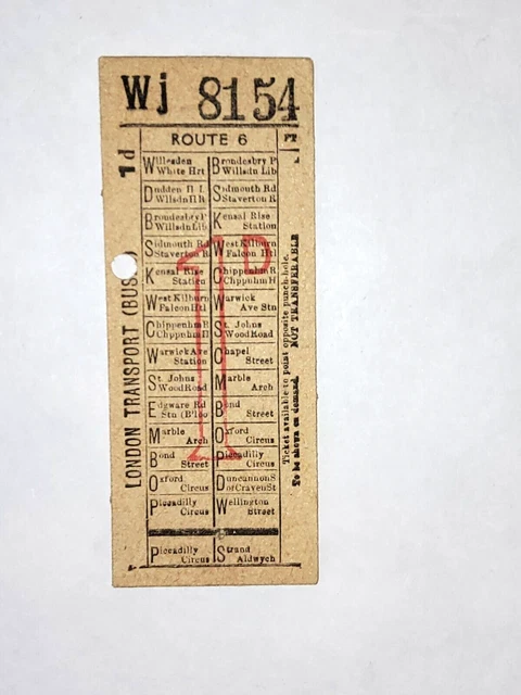 OLD TICKET LONDON Transport Buses Bus 1d Route 244 Muswell Hill ...