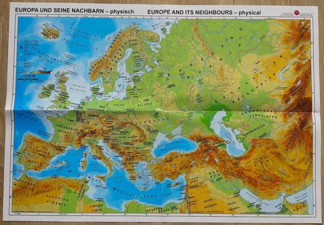 LANDKARTE EUROPA UND seine Nachbarn politisch + physisch Europe and its ...