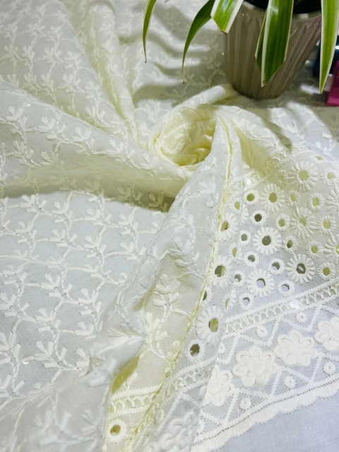 COTTON LAWN CREAM Broderie Anglaise, “Chicken” Embroidery Fabric Dress ...