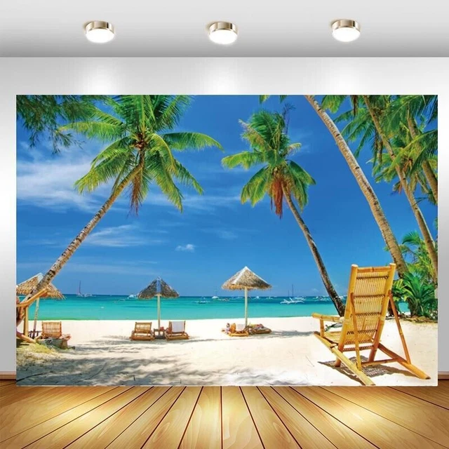 SUMMER TROPICAL BEACH Backdrop Palm Trees Hawaiian Party Photo ...