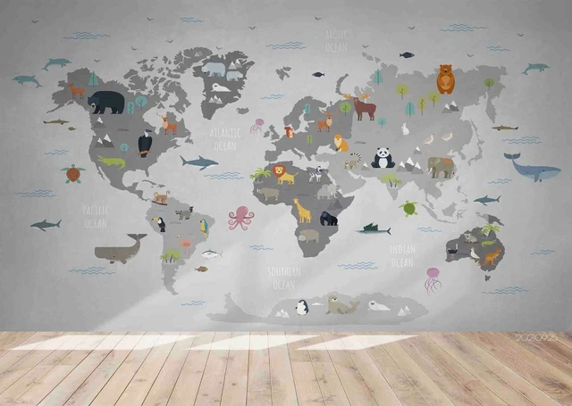 3D ANIMAL World Map Wallpaper Wall Mural Removable Self-adhesive ...