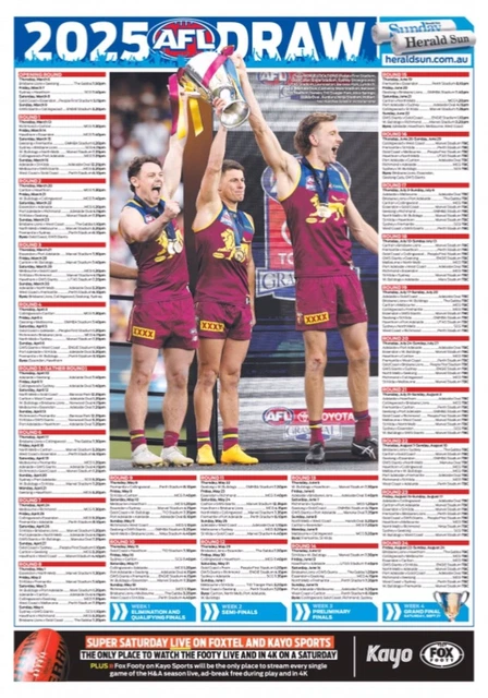 AFL FOOTBALL 2025 All Teams Match Draw Fixture Poster, Free Post ...