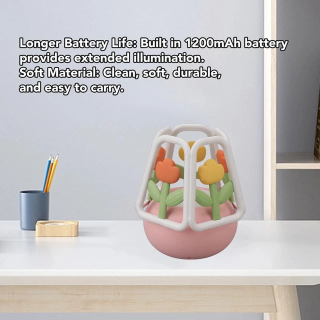 (PINK)LED NIGHT LIGHT Tulip Design Silicone 5 Lighting Modes Night Lamp ...