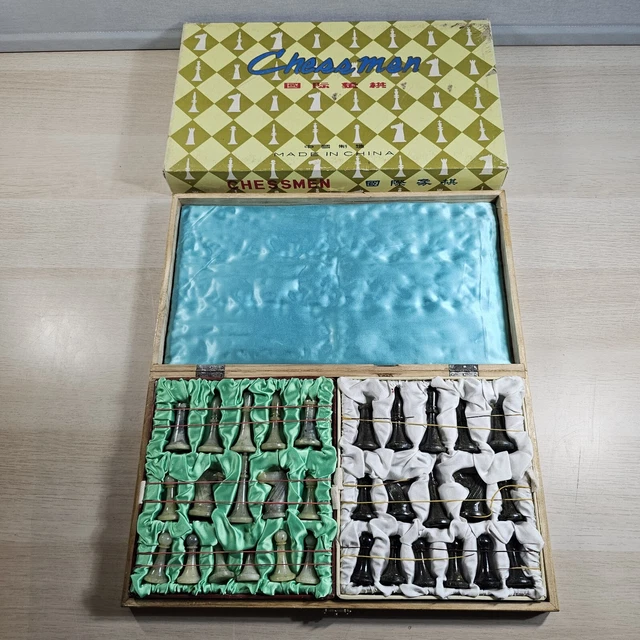 CHESS MEN HAND Carved Soap Stone Chess Set Folding Board Made In China ...