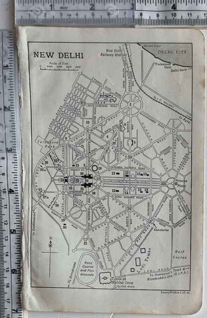 1933 INDIA TOURIST Map New Delhi City Plan Railway Station Lodi Tombs ...