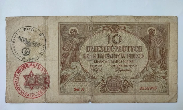 POLISH BANKNOTE 10 ZLOTYCH , 1940 - WWII OCCUPATION CURRENCY NOTE EUR ...