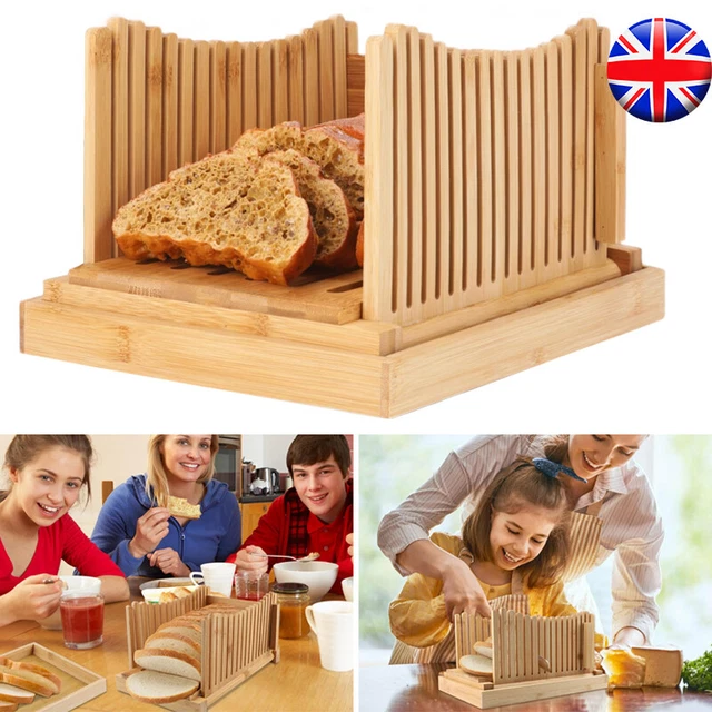 BAMBOO BREAD SLICER Guide Loaf Cutting Size Slicing Wooden Board Holder ...