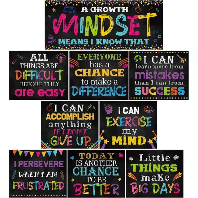 9 PCS GROWTH Mindset Posters Inspirational Quote Classroom Poster for ...