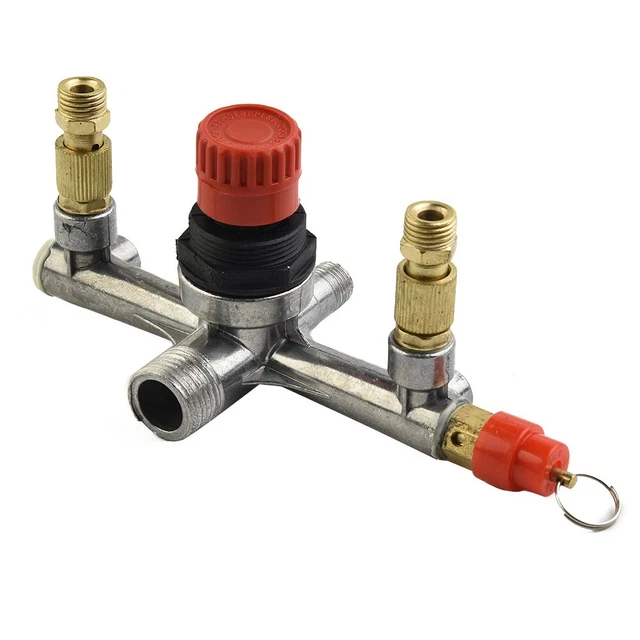 AIR COMPRESSOR DOUBLE Outlet Pipe Pressure Regulator Valve Assembly ...