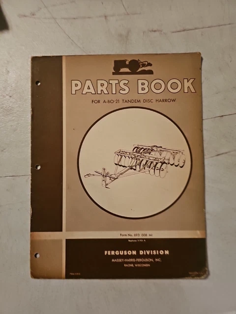 VINTAGE 1955 MASSEY Harris Ferguson A-BO-21 Tandem Disc Harrow Parts ...