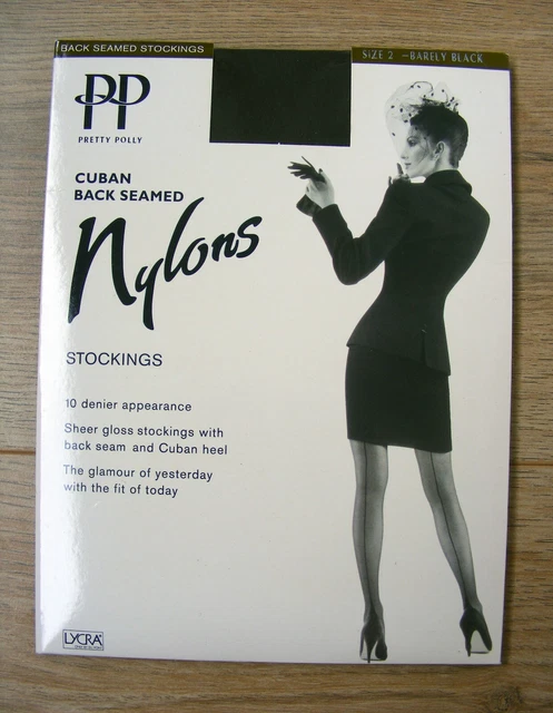 PRETTY POLLY 'NYLONS' Vintage Seamed Cuban Heel Stockings Barely Black ...