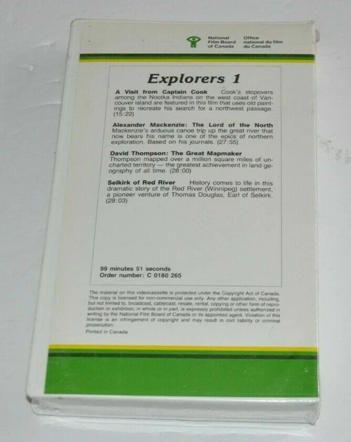 NFB VHS VIDEO EXPLORERS 1 Captain Cook, Alexander Mackenzie, David ...