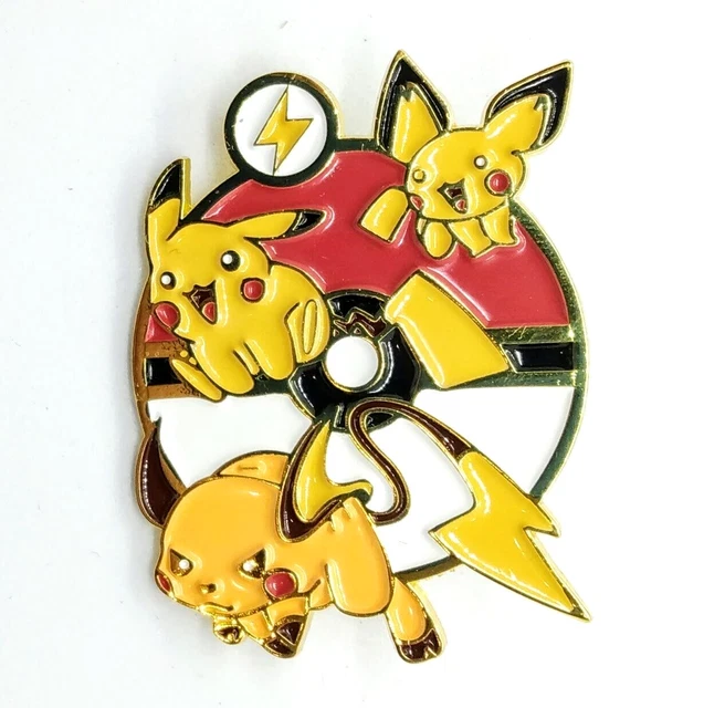 PIKACHU EVOLUTION PIN Pokemon Golden Round Circle Raichu+ Enamel Brooch ...