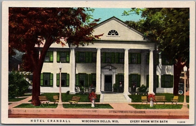 CARTE POSTALE EN lin années 1940 WISCONSIN DELLS HOTEL CRANDALL "Chaque ...