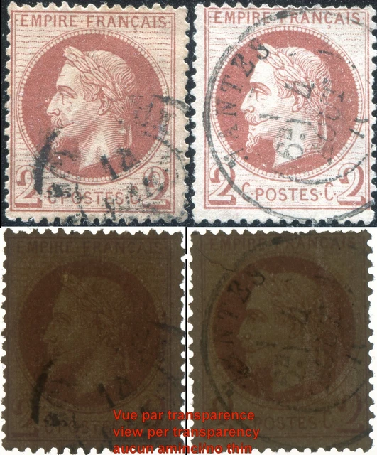 FRANCE &NAPOLEON& 2C Rouge-brun Types I&II yt:26A/B Sc:30 Mi:25 (1862 ...