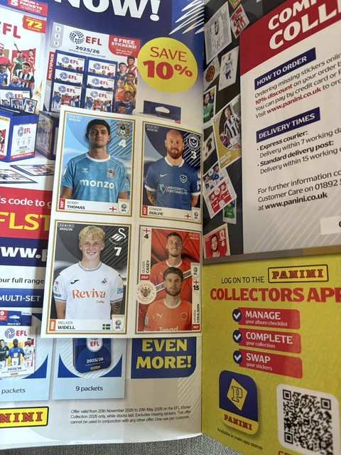 PANINI EFL PACKS 2025/26 Sticker Album with 12 loose stickers & 3 ...