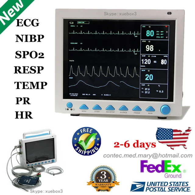 PATIENT MONITOR VITAL Signs Monitor 6 parameter NIBP SPO2 ECG/EKG PR ...