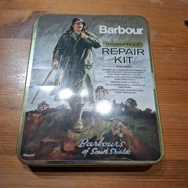 VINTAGE BARBOUR THORNPROOF REPAIR KIT in makers tin £22.50 - PicClick UK