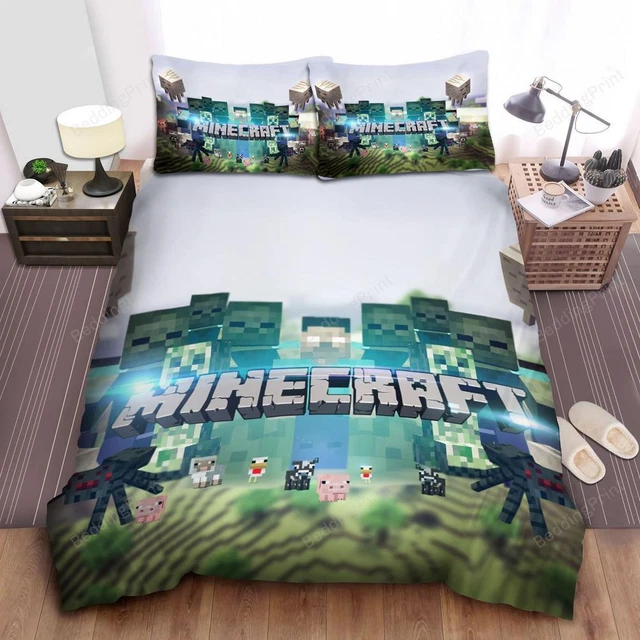 ANIMALS IN MINECRAFT Quilt Duvet Cover Set Single Double Queen Bed ...