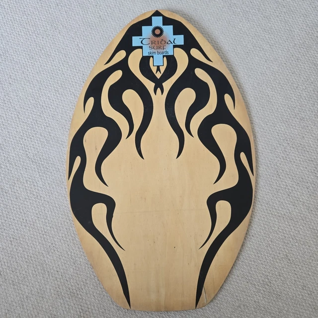 RARE VINTAGE TRIBAL Surf Skim Boards Black Flames Design 30" Wooden ...