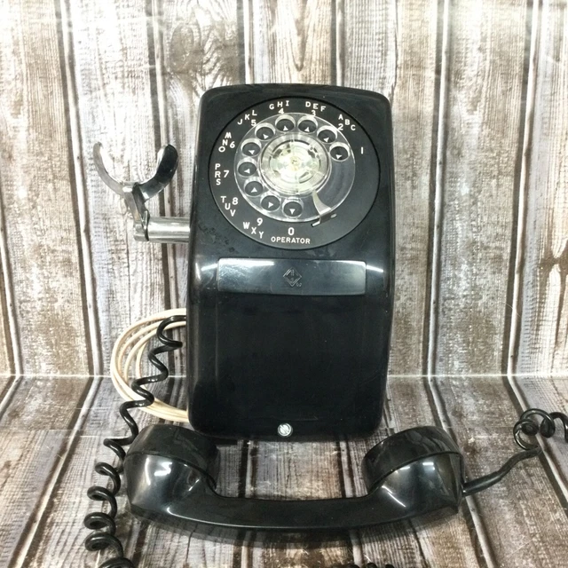AUTOMATIC ELECTRIC CO AECO Type 90 Black Rotary Dial Wall Phone Side ...