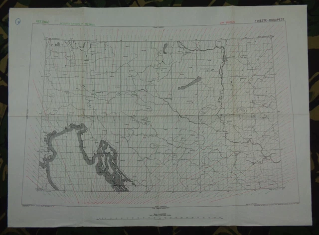 RARE WW2 RAF map for "GEE" Navigation System (VENICE, BELGRADE ...