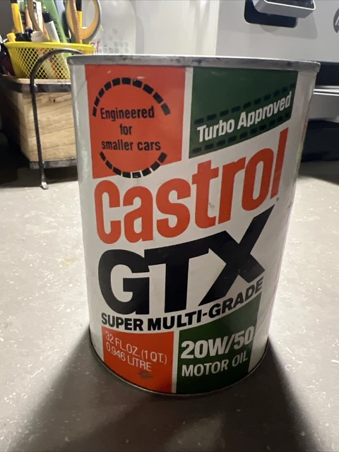 VINTAGE CASTROL GTX 20W/50 Motor Oil Empty Can 1 Quart Drained From Top ...