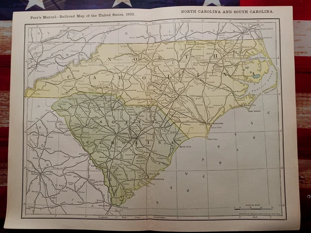 1902 TRAIN ROUTE Map NORTH & SOUTH CAROLINA all Railroad Lines Stations ...