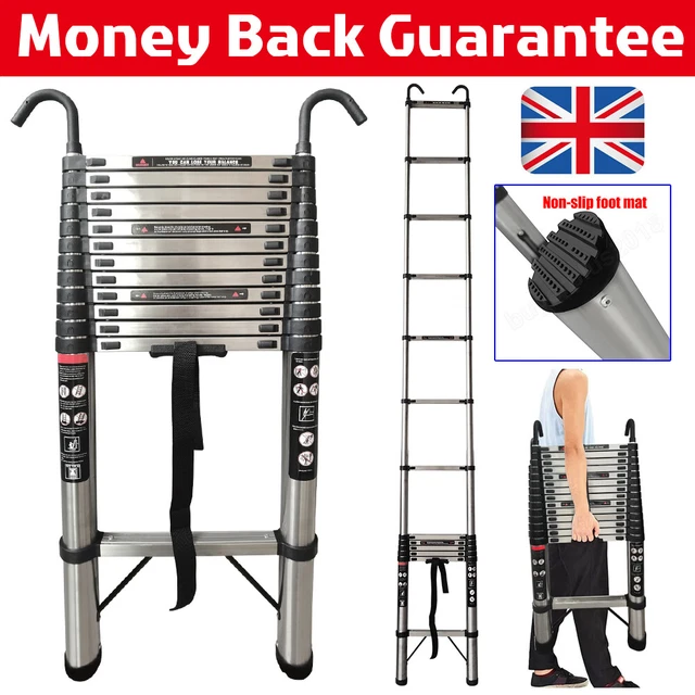 TELESCOPIC LOFT LADDER Extendable Collapsible Step Ladders Securing ...