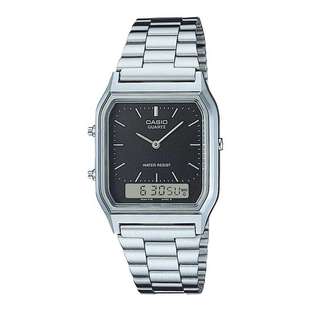 CASIO RETRO COLLECTION Mens Silver Digital Analogue Quartz Watch AQ ...