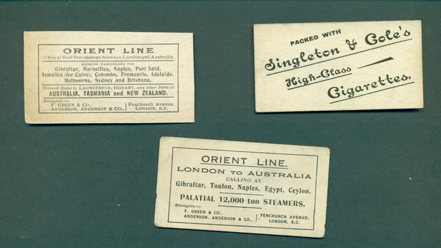 SINGLETON & COLE - Orient Line, 3 Type Cards With Different Backs, 1904 ...