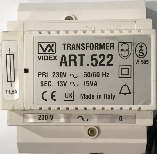 VIDEX ART.522 TRANSFORMER Power Supply 13-15VA - 1.6A - 15V max and ...