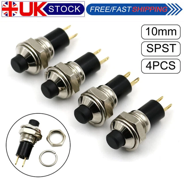 BLACK 4PCS 10MM Mini Latching On/Off Self-Locking Micro Push Button SPST Switch £6.99 - PicClick UK