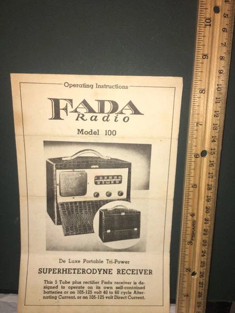 FADA RADIO OPERATING Instructions&schematic.Model 100 £4.64 - PicClick UK